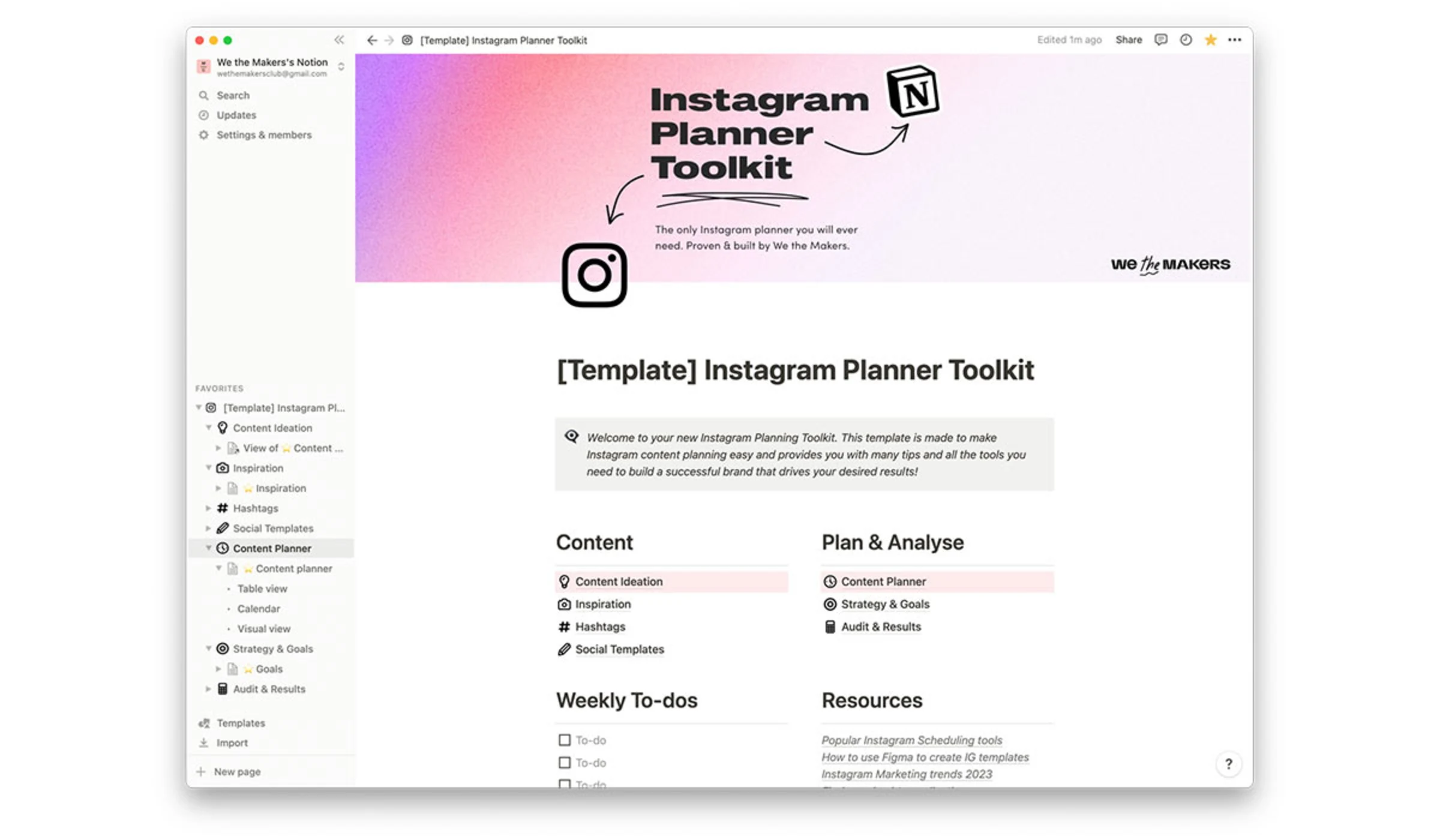 Instagram Planner Toolkit | Notion Everything