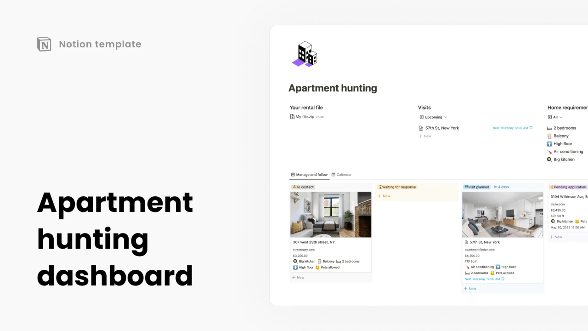 Apartment hunting dashboard | Notion Everything