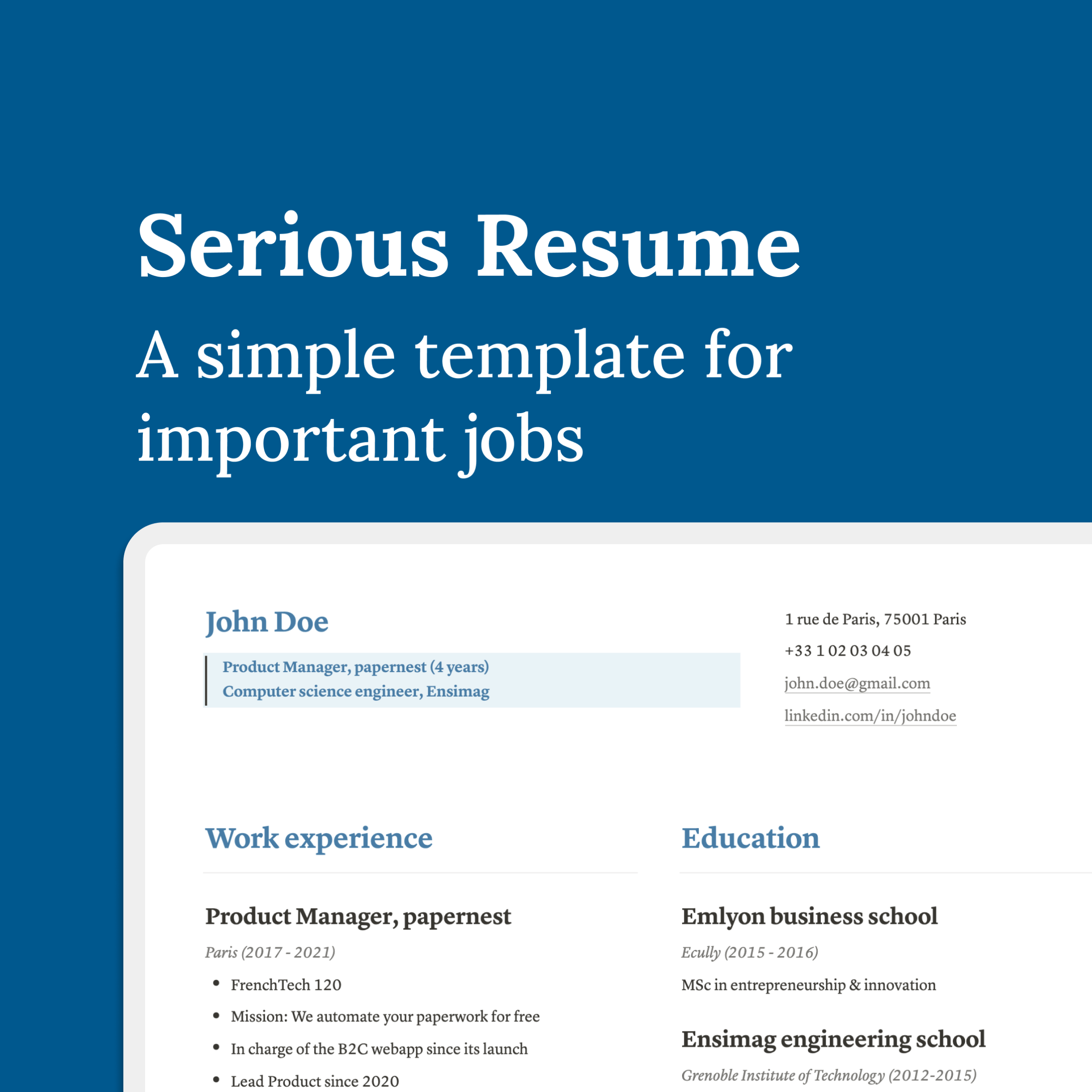 Serious Resume | Notion Everything