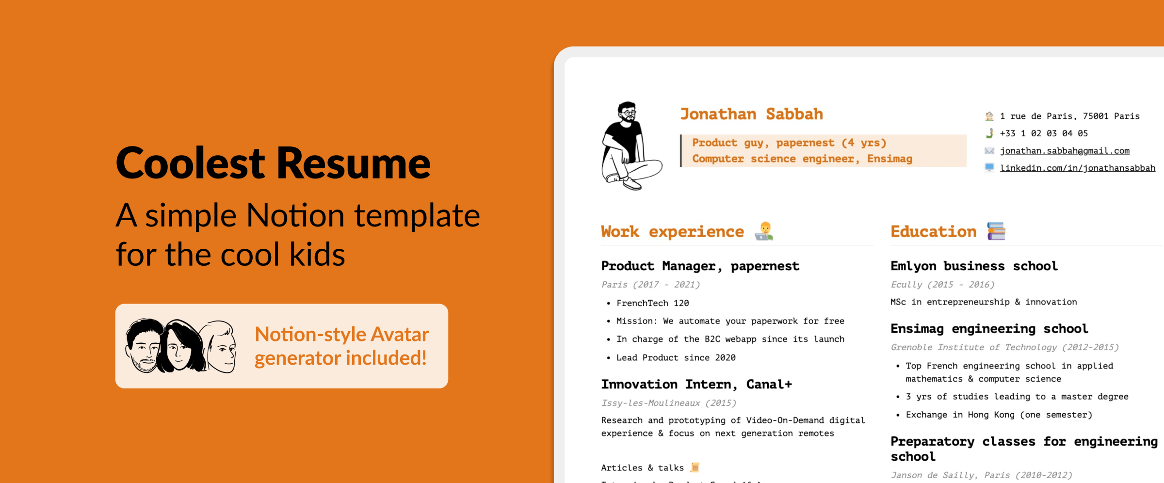 Coolest Resume CV - Notion template | Notion Everything