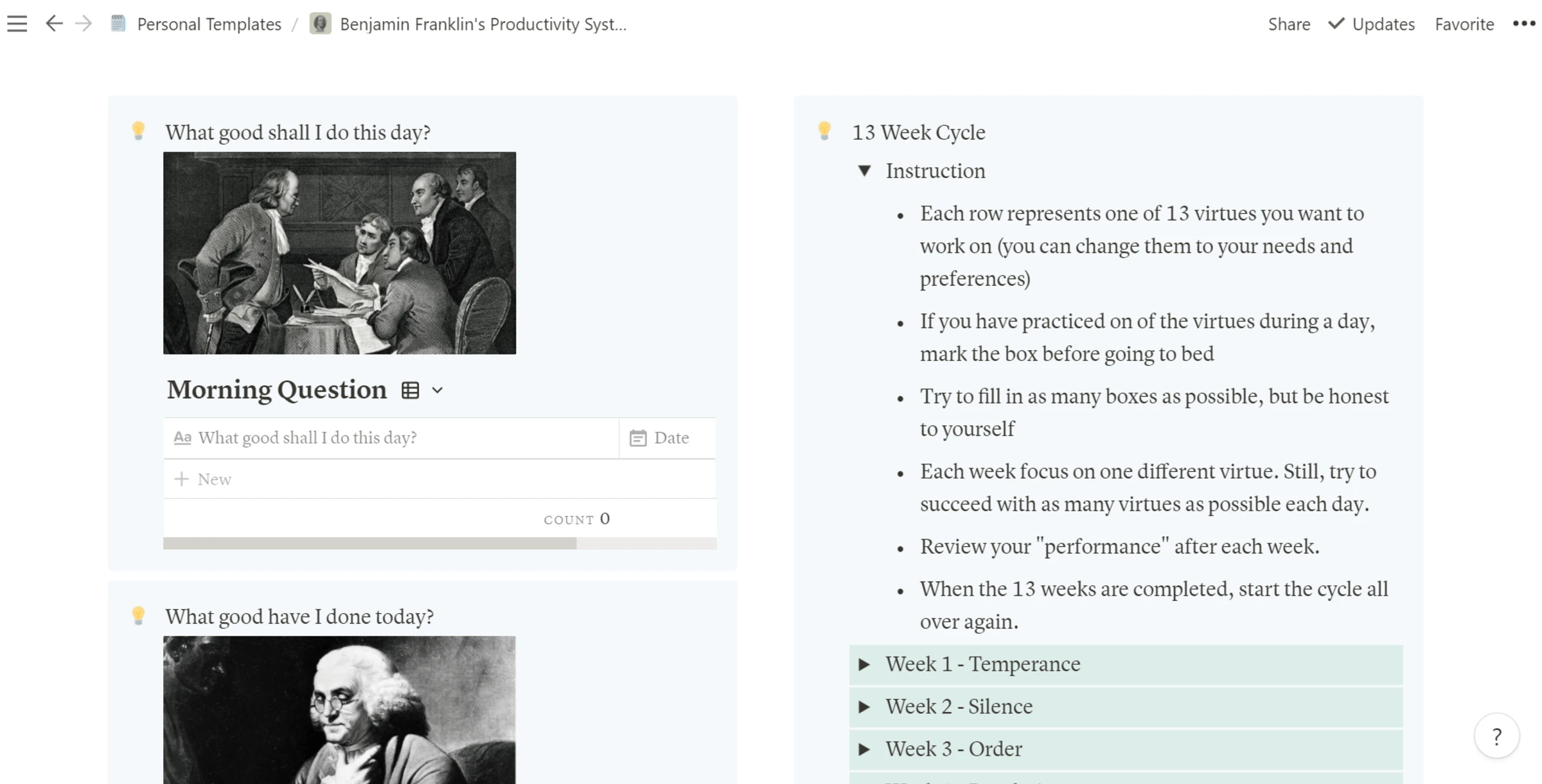 Benjamin Franklin's Productivity System | Notion Everything