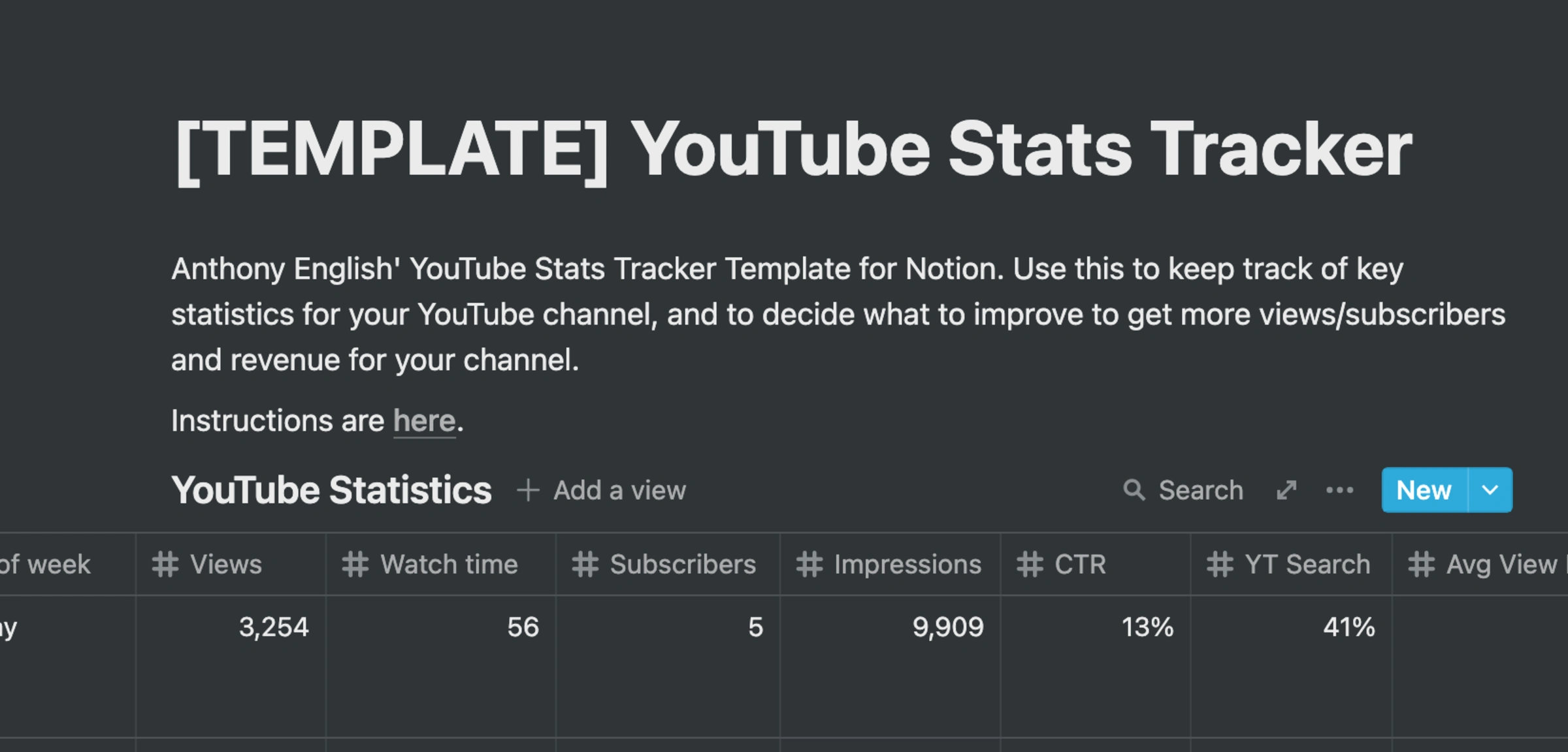 Capture key YouTube statistics from your channel. | Notion Everything