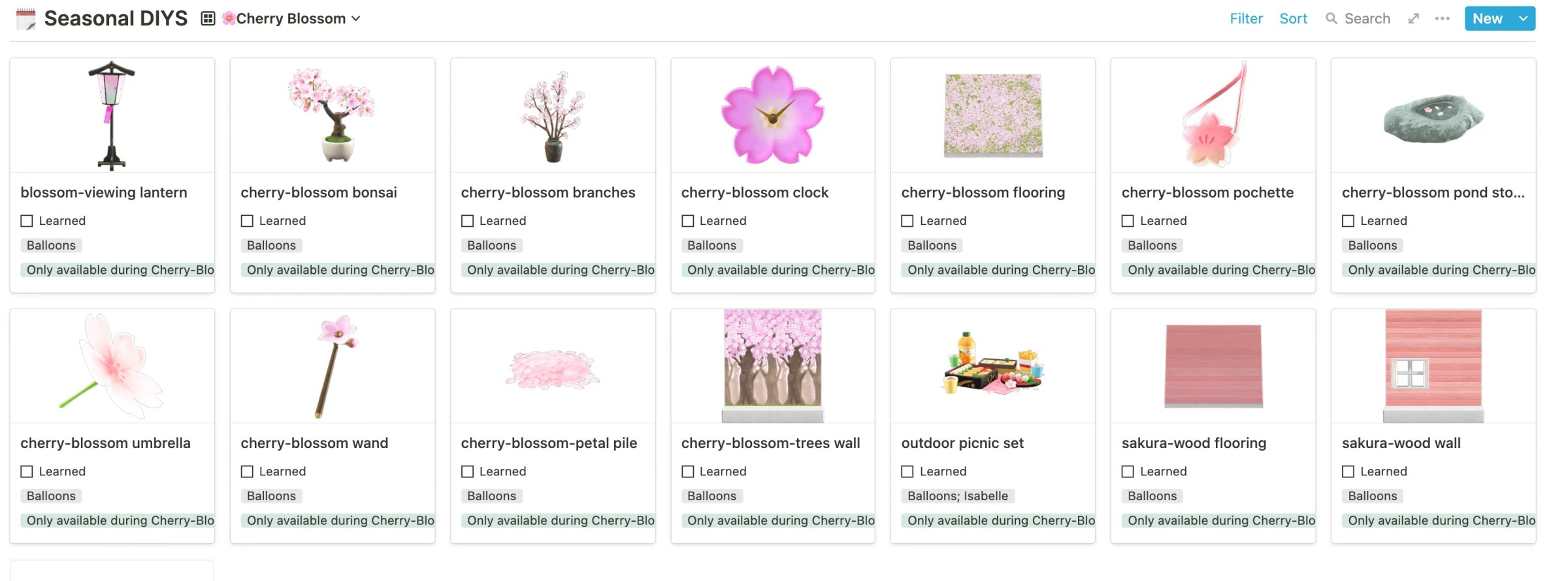 Animal Crossing New Horizons Database | Notion Everything