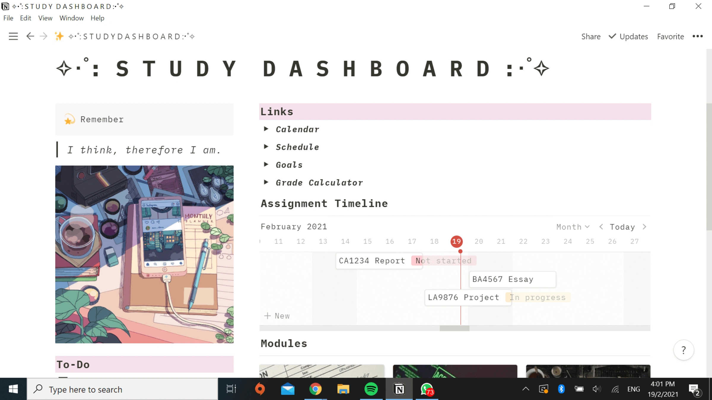 aesthetic university study semester tracker/dashboard | Notion Everything