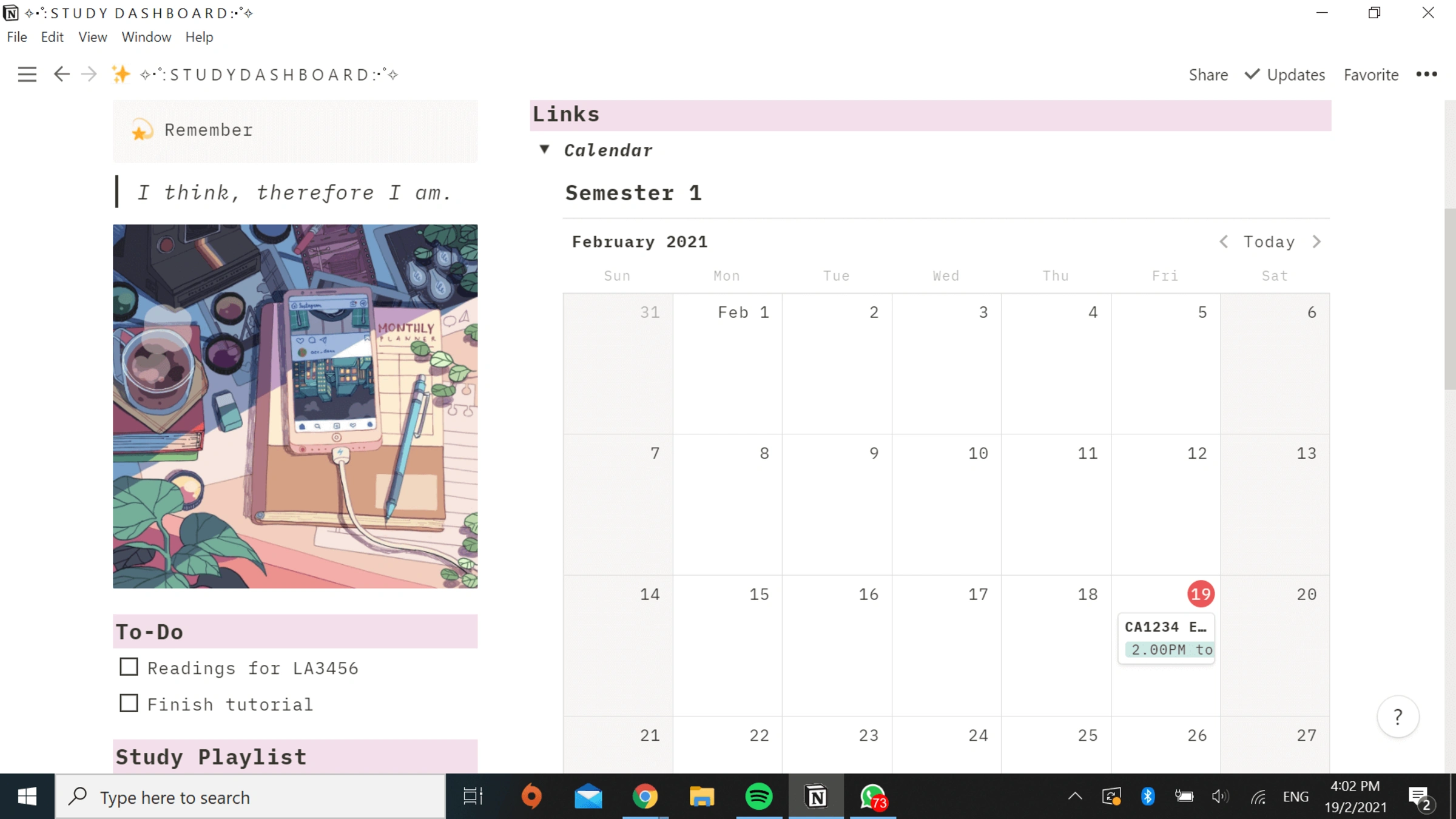 aesthetic university study semester tracker/dashboard | Notion Everything