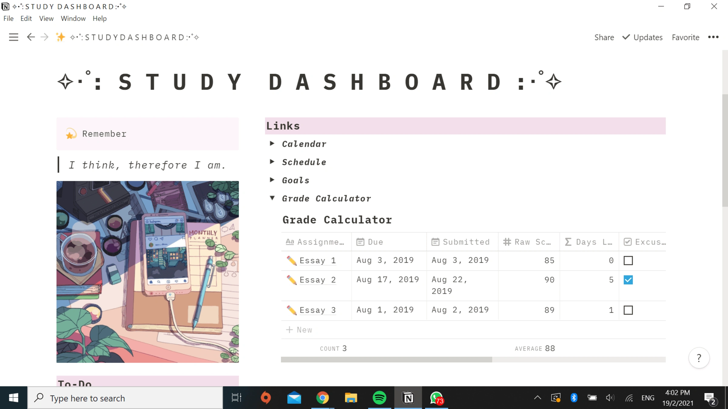 aesthetic university study semester tracker/dashboard | Notion Everything