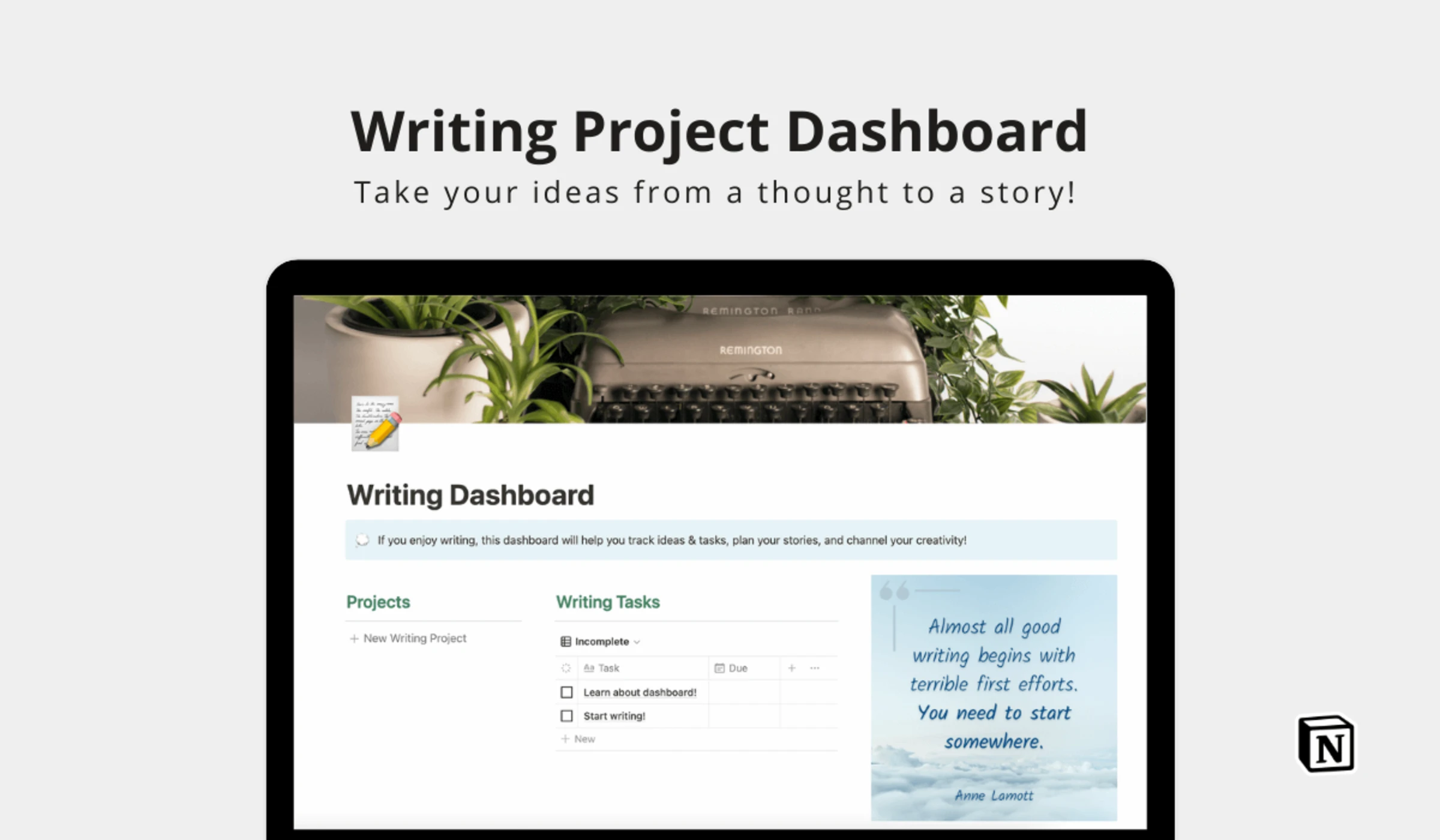 Writing Project Dashboard | Notion Everything