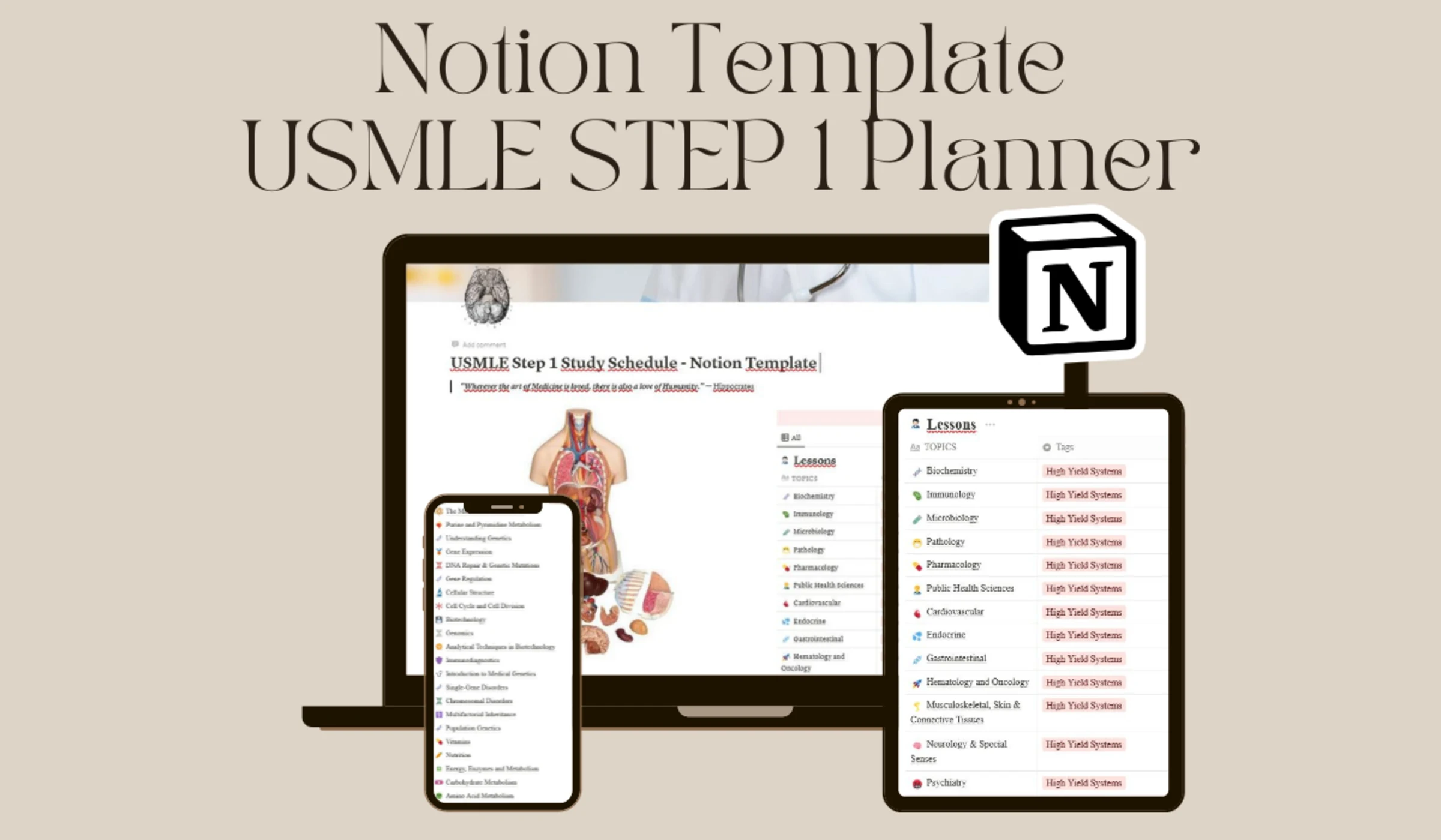 USMLE STEP 1 Notion Template Planner | MED School Planner | Notion ...