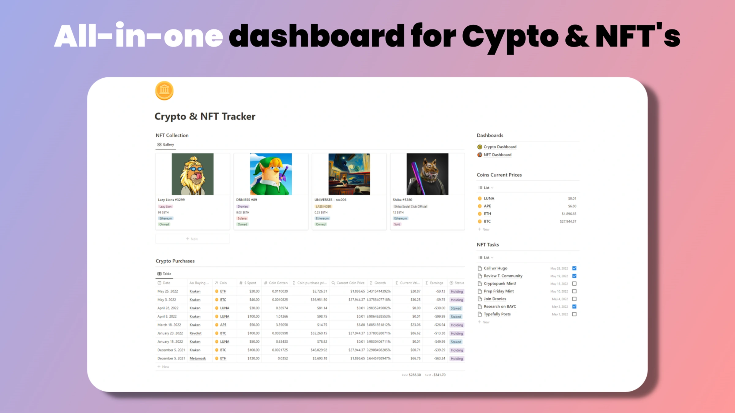 Crypto & NFT Tracker | Notion Everything Crypto & NFT Tracker | Notion Everything