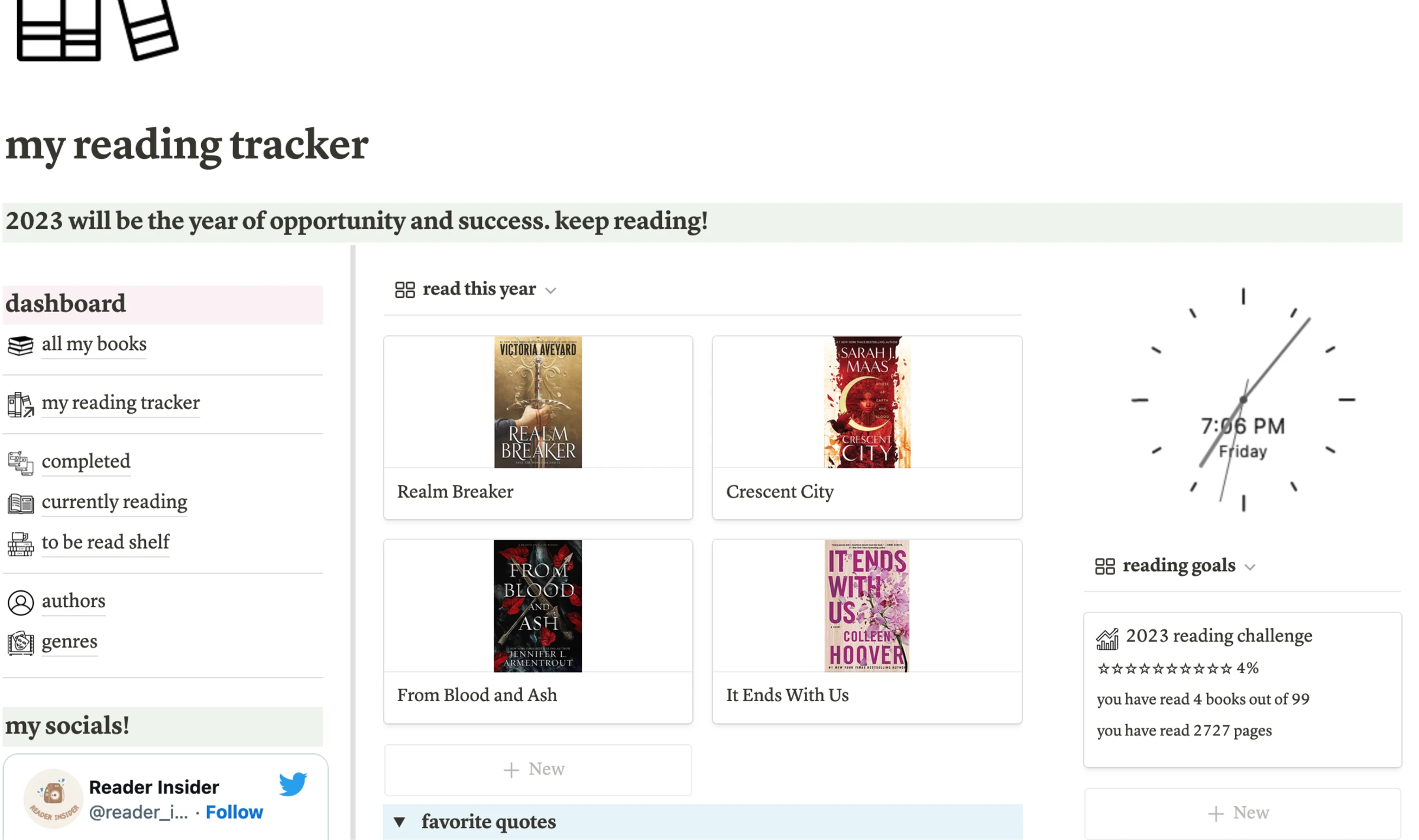 "my reading tracker" | Notion Everything