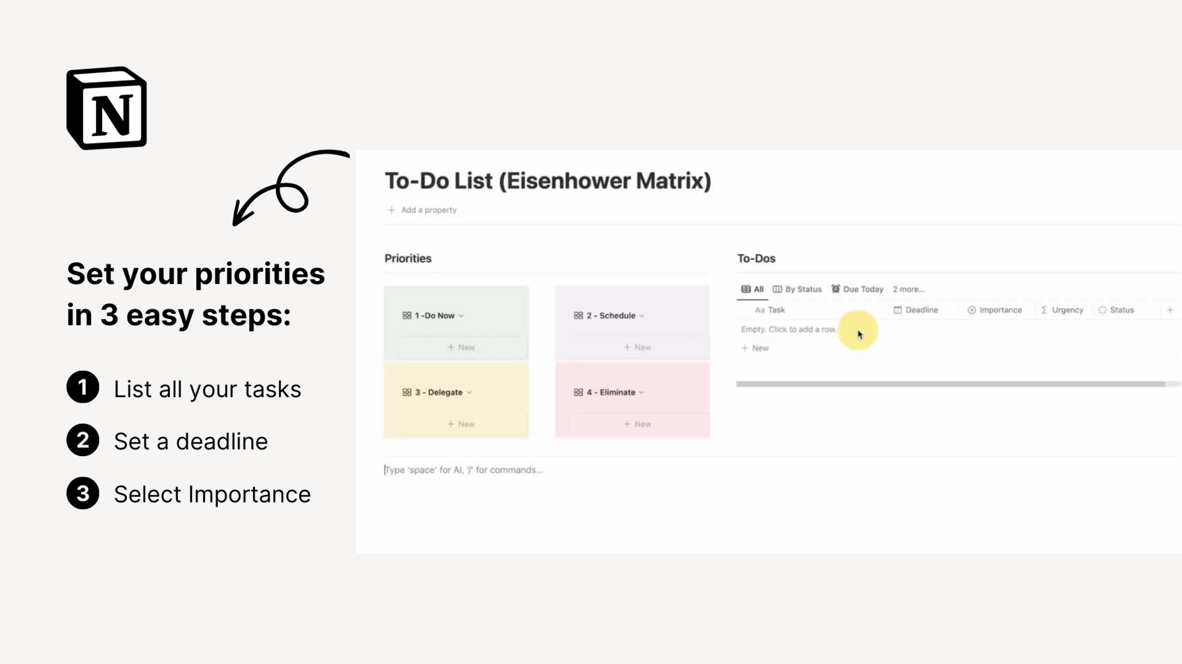 Prioritised To-Do List (Einsenhower Matrix) | Notion Everything