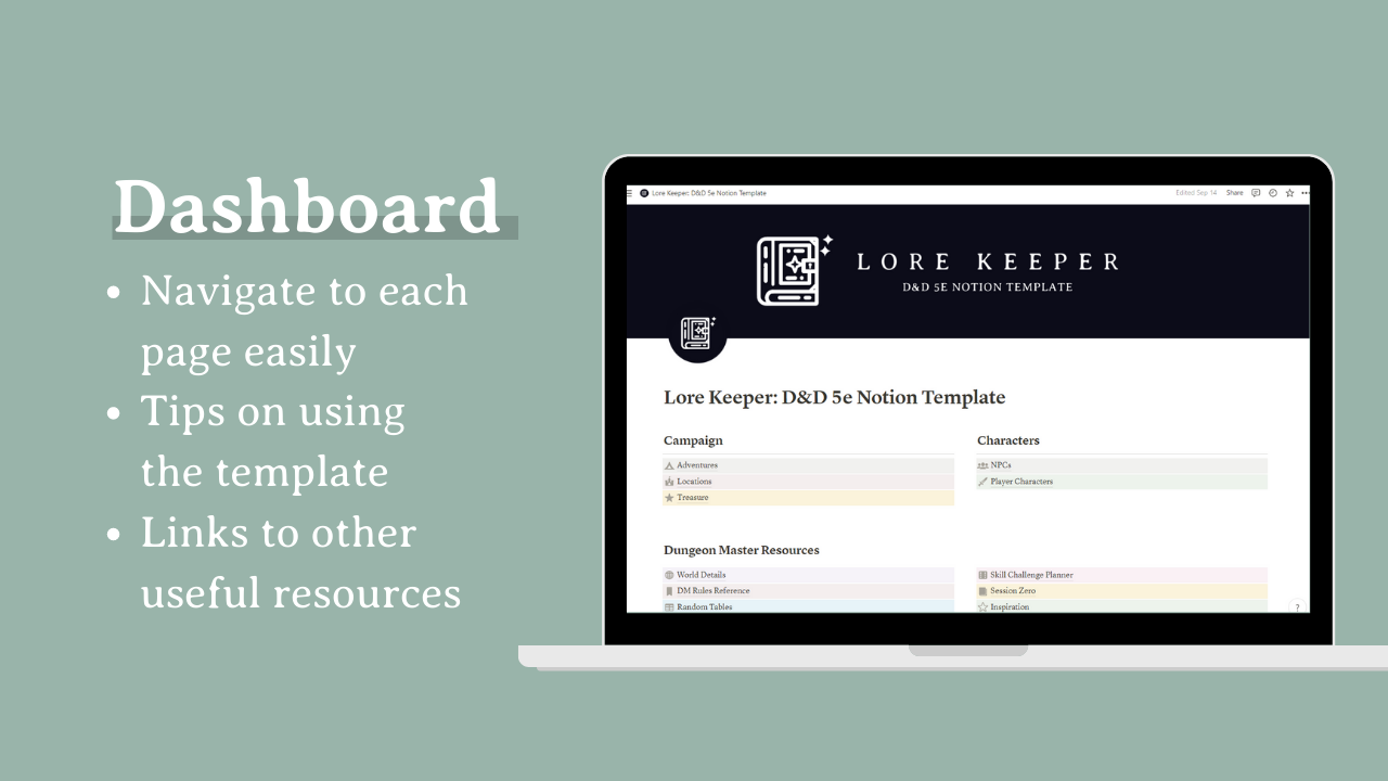 Lore Keeper DnD 5e Notion Template | Notion Everything