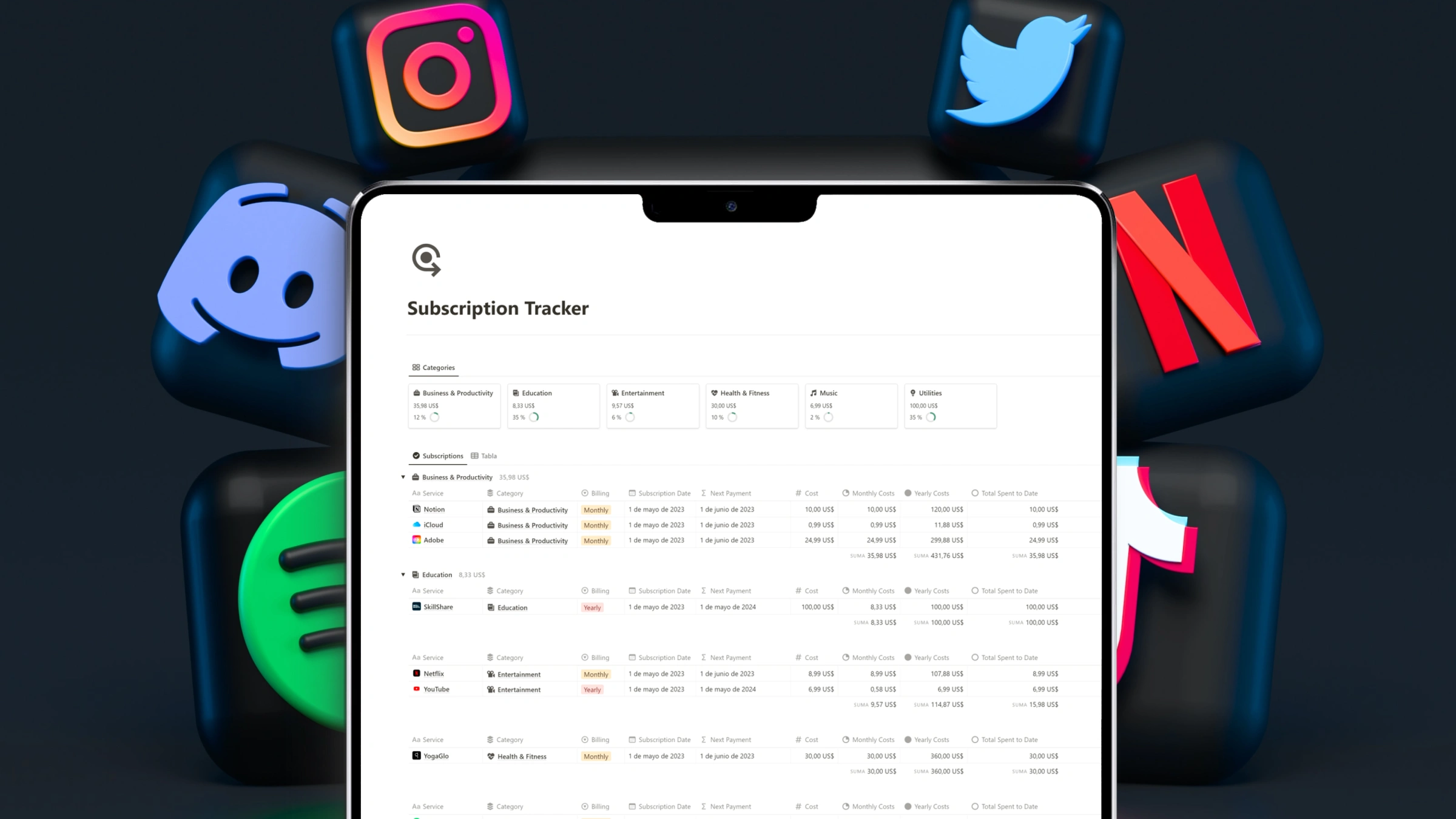 Subscription Tracker for Notion | Notion Everything