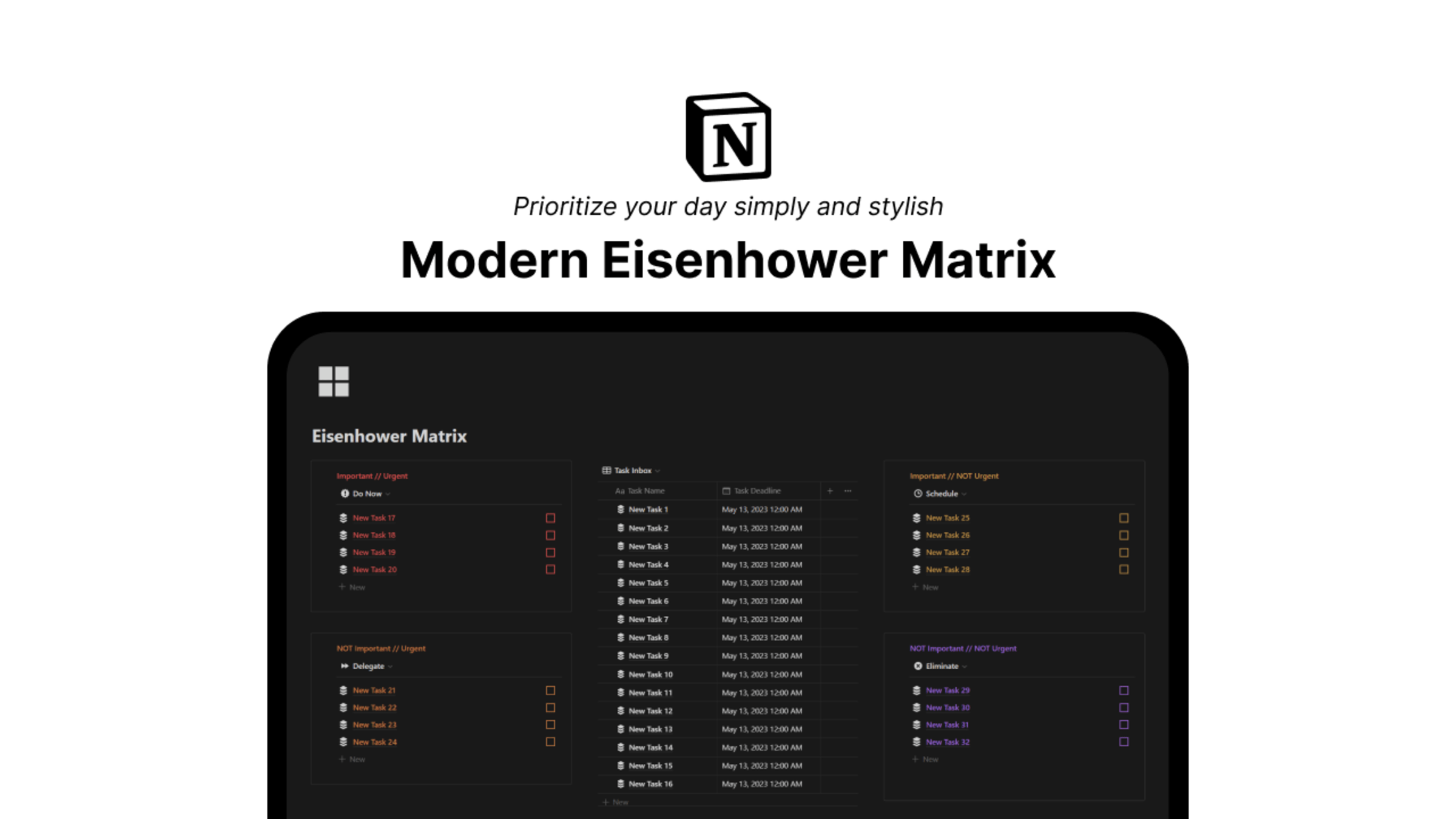 Modern Eisenhower Matrix | Notion Everything
