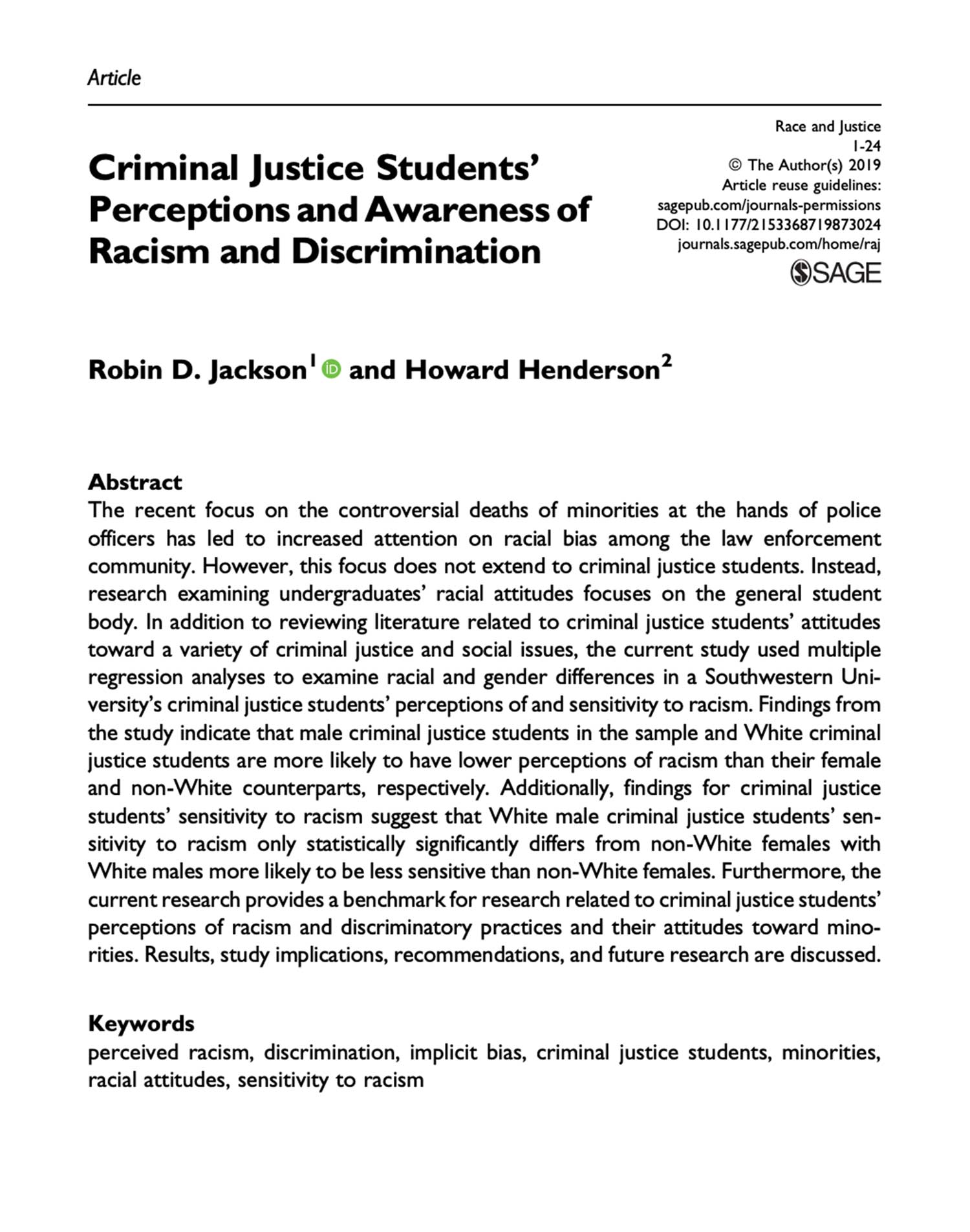 Academic Publications | Center for Justice Research