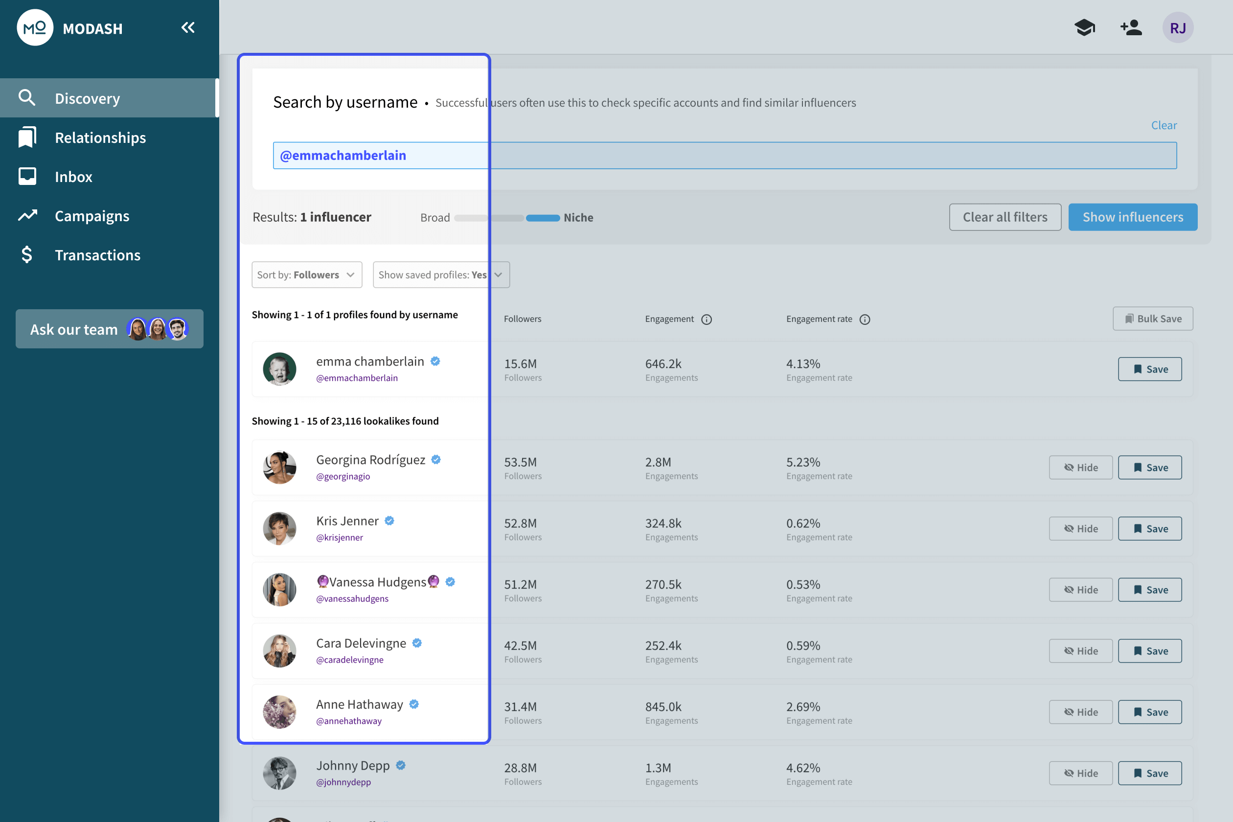 Social Influencer Database by Modash: Filter 250M+ Creators