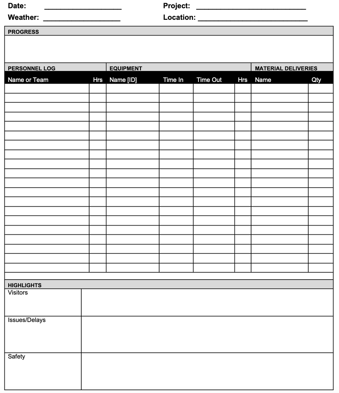 Time And Material Daily Log Template