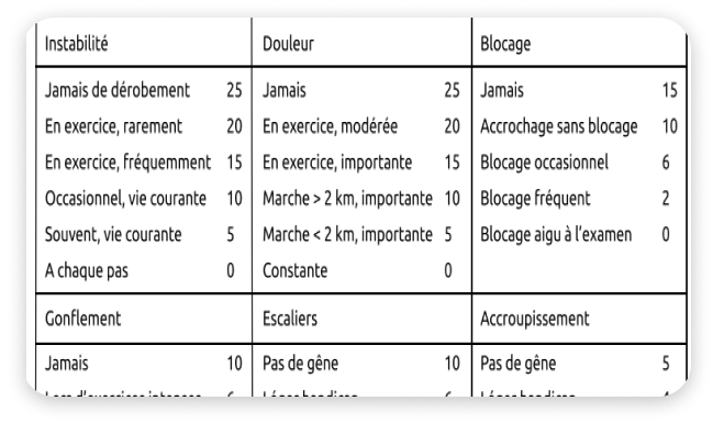 Lysholm Score pour les kinésithérapeutes