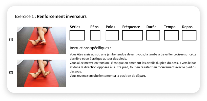Fiche prescription d'exercices - Entorse de cheville | irritabilité moyenne