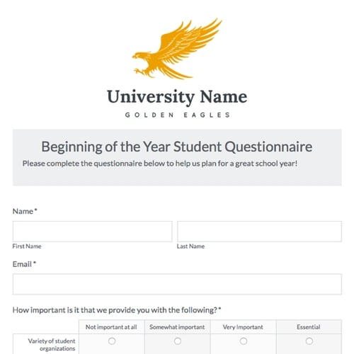 First Day of School Student Questionnaire | Formstack