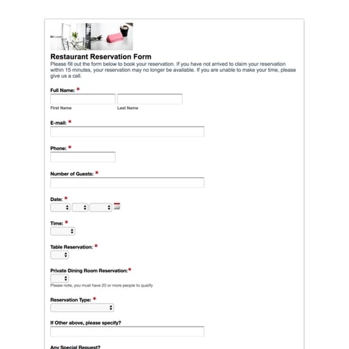 Restaurant Reservation Template | Formstack