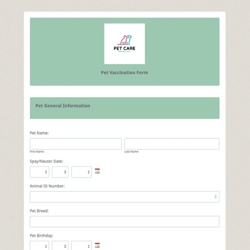 Pet Vaccination Form Template | Formstack