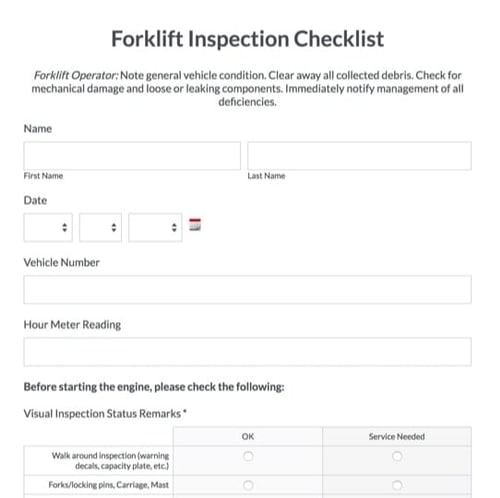Forklift Inspection Checklist Template | Formstack