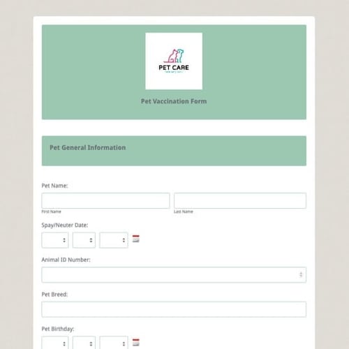 Pet Vaccination Form Template | Formstack