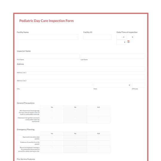 Pediatric Medical Daycare Inspection Form | Formstack