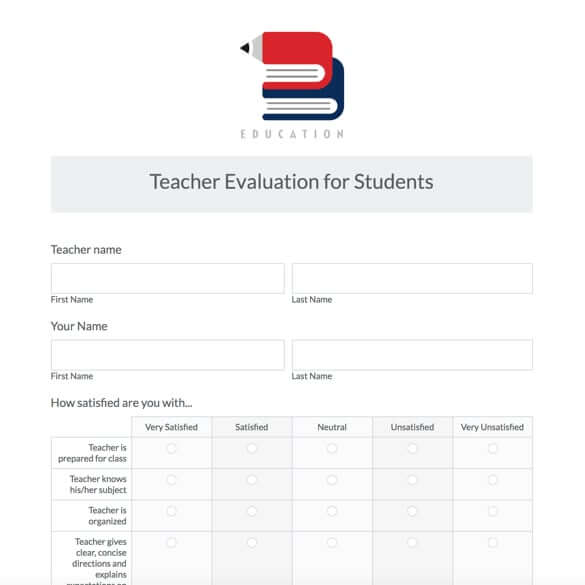 Teacher Evaluation Form For Students Formstack