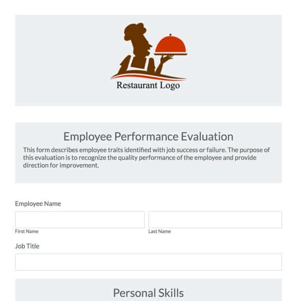 Restaurant Employee Evaluation Form Formstack