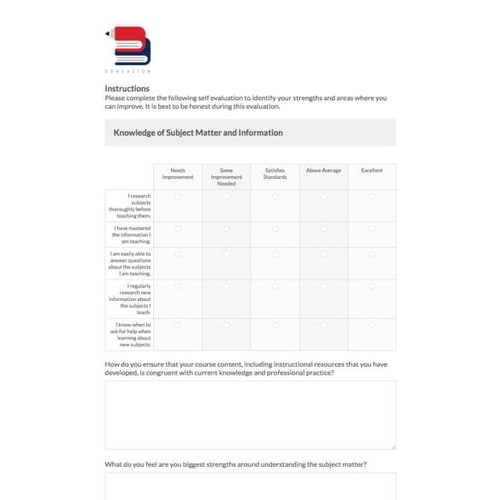 Teacher Self-Evaluation Form Template | Formstack