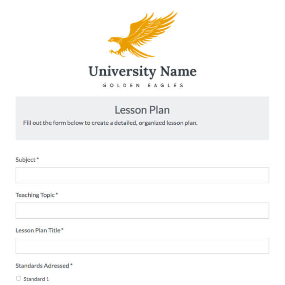 Lesson Plan Form Template for Teacher | Formstack
