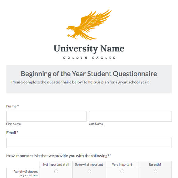 First Day of School Student Questionnaire | Formstack