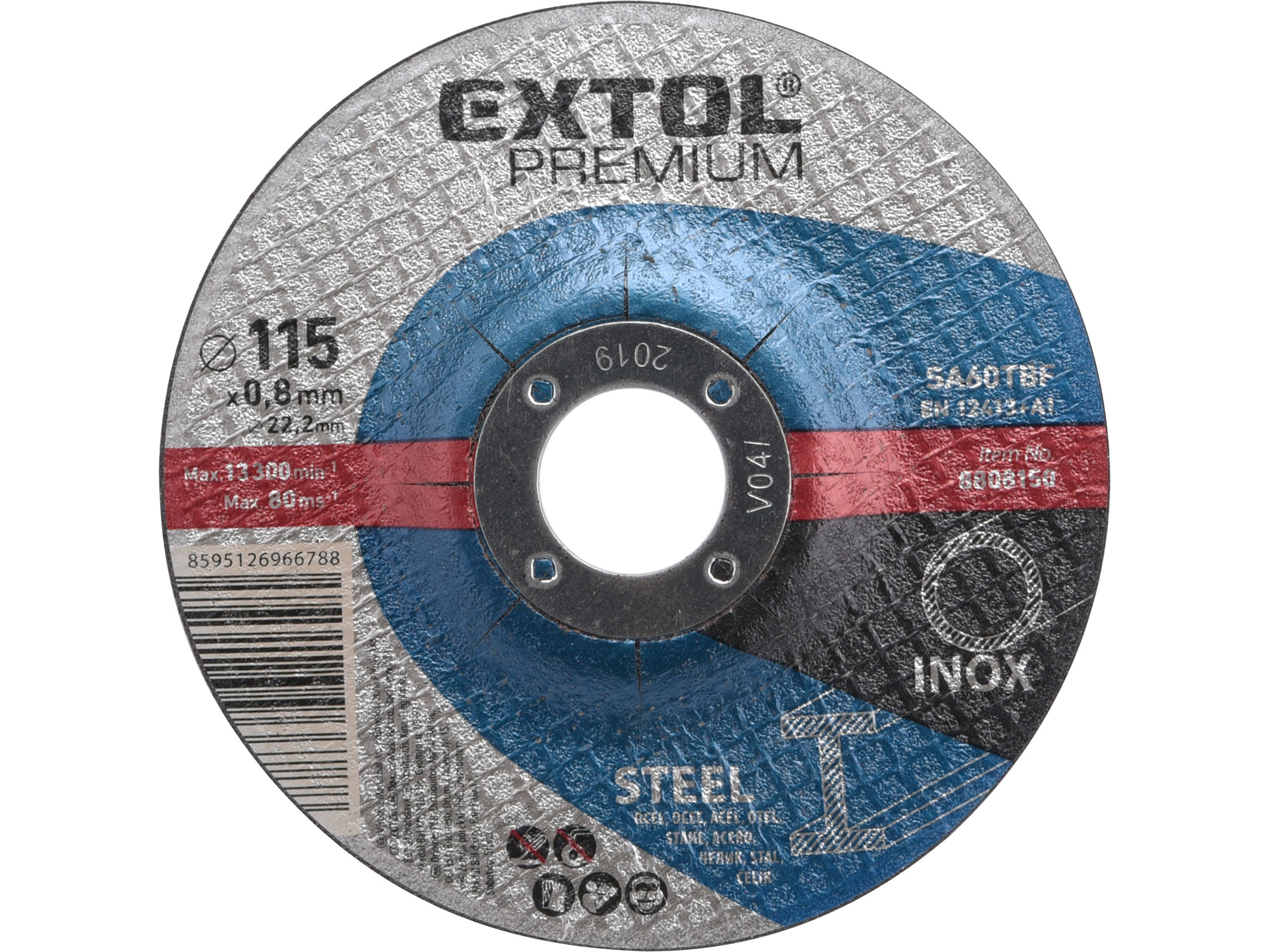 Cutting Disc for Steel/Stainless Steel, 115mm OD, 22.2mm I D, 0.8mm Thick