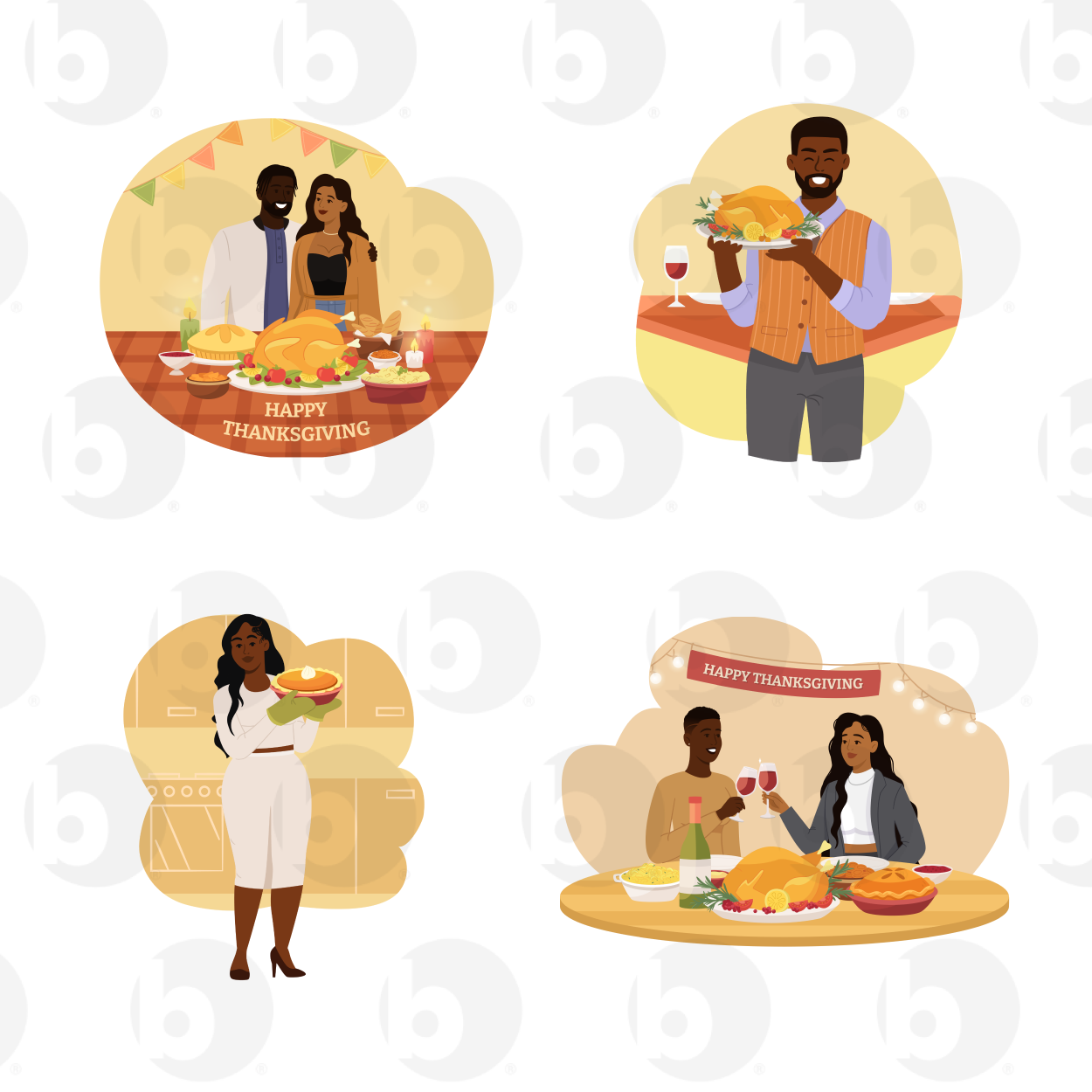 The Thanksgiving Pack | Black Illustrations