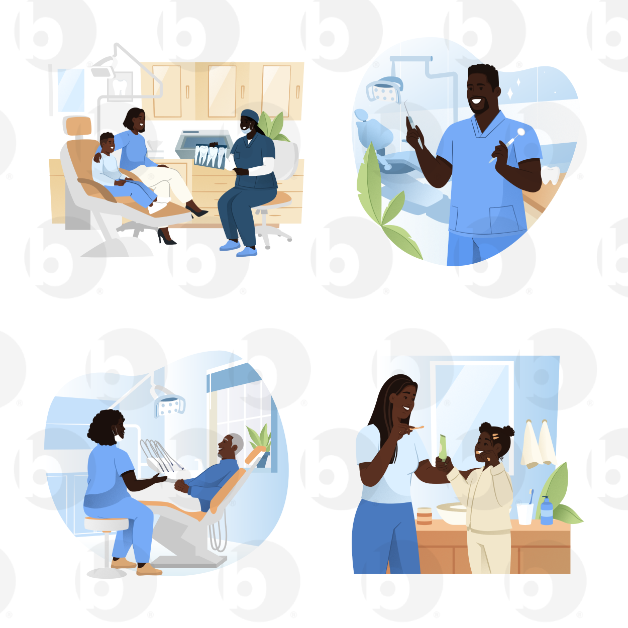 Dental Care Illustration Pack | Black Illustrations