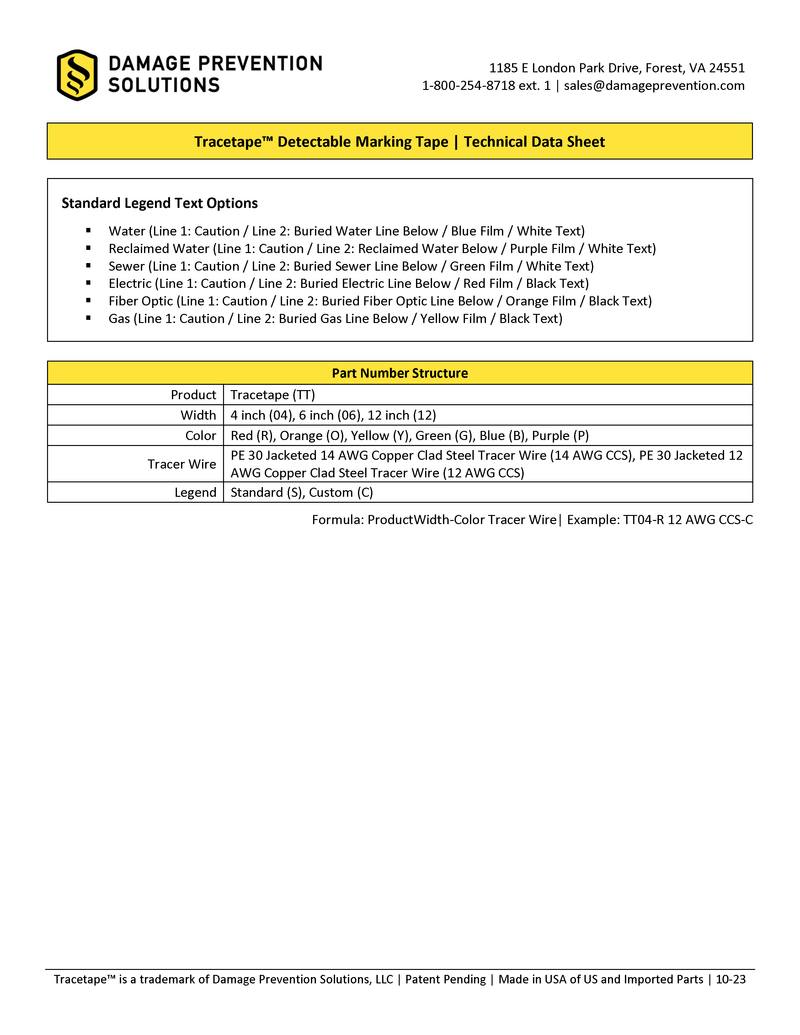 Tracetape™ Detectable Marking Tape | Locatable Tape