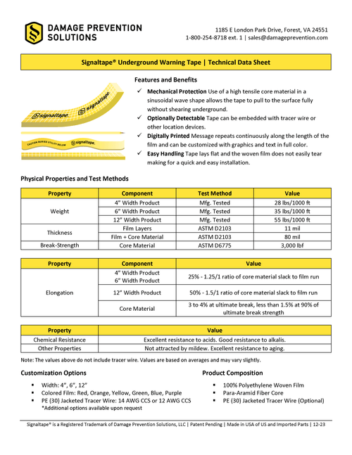 Signaltape® Underground Warning Tape | Buried Utility Protection