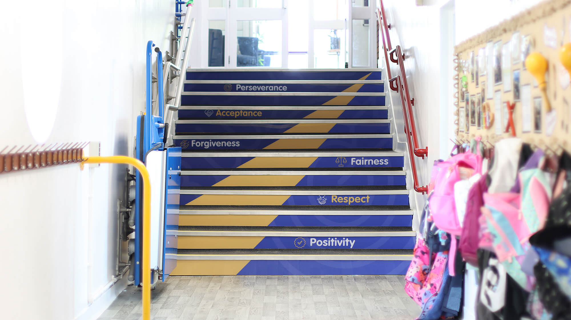 Brand and Values Stair Riser Display
