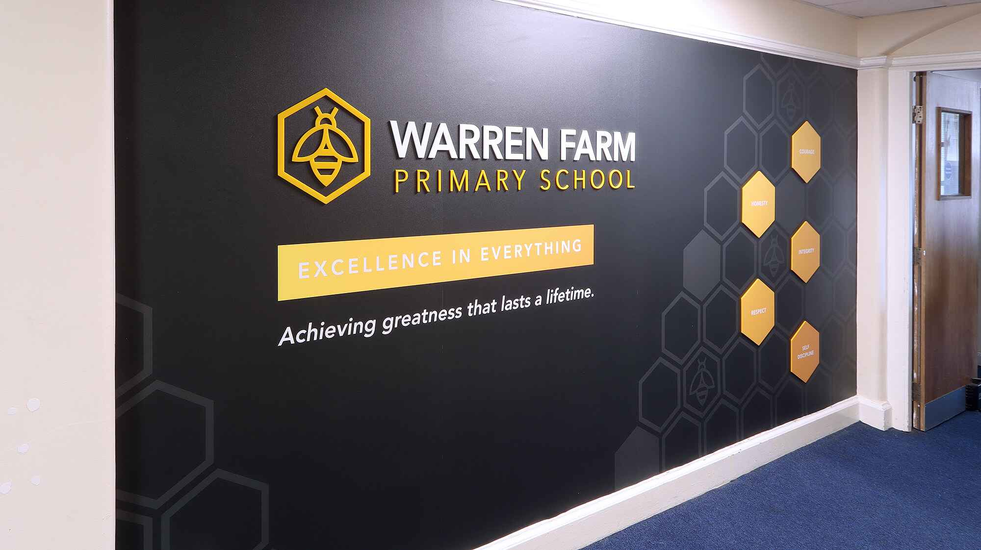 Brand and Values Wallpaper Display with Flat-Cut 3D Elements