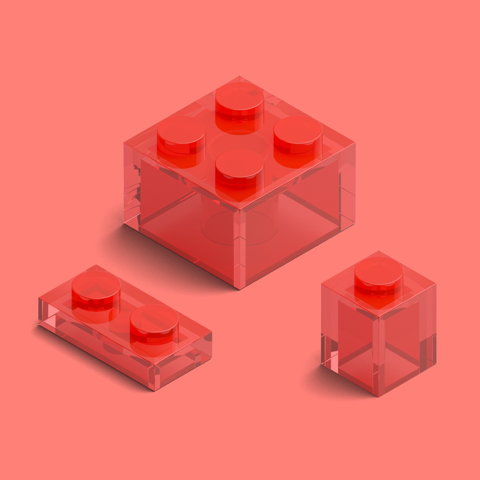 Shapefest™ | Red Transparent Isometric Building Blocks 3D Shape Pack
