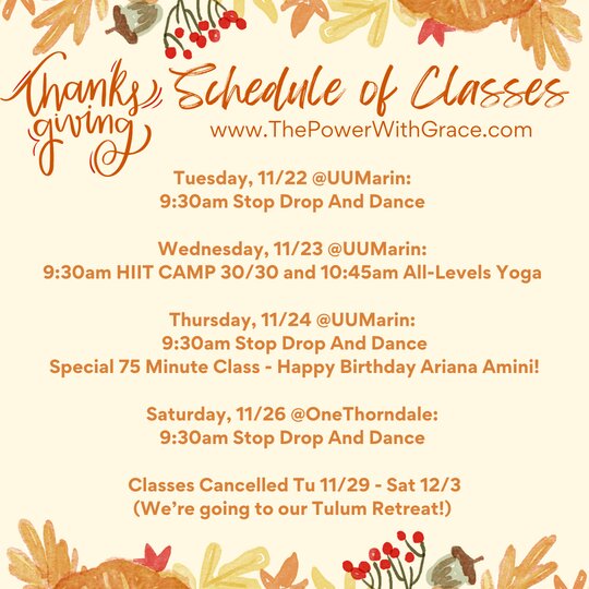The Power with Grace Blog | Thanksgiving Schedules & Gratitudes
