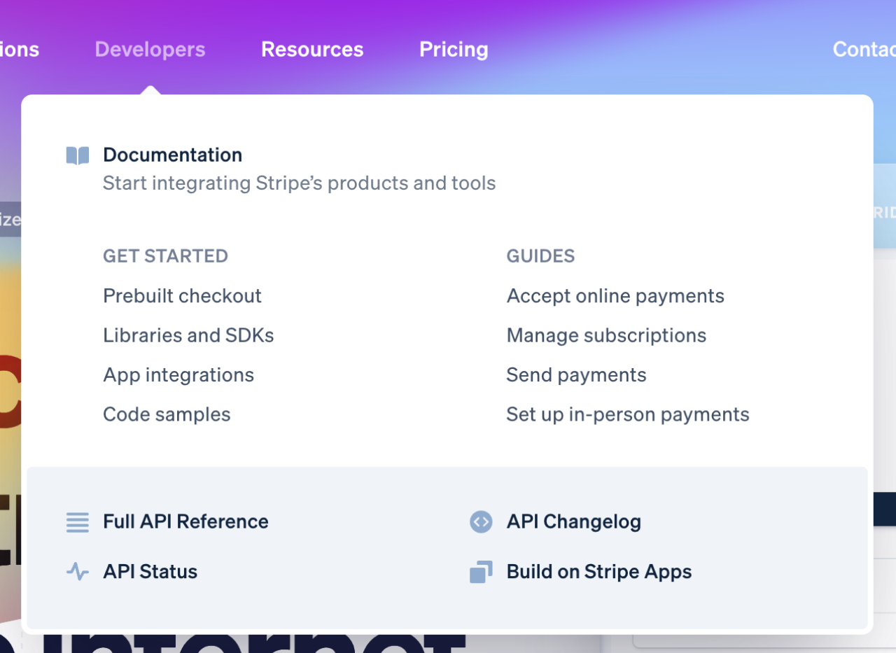 Stripe Developers section