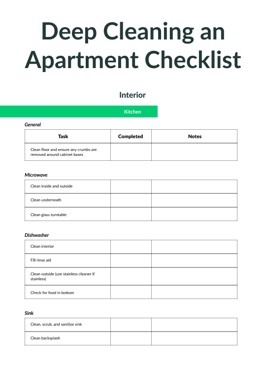 Deep Cleaning an Apartment Checklist | Checklist