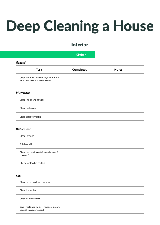 Deep Cleaning a House Checklist | Checklist