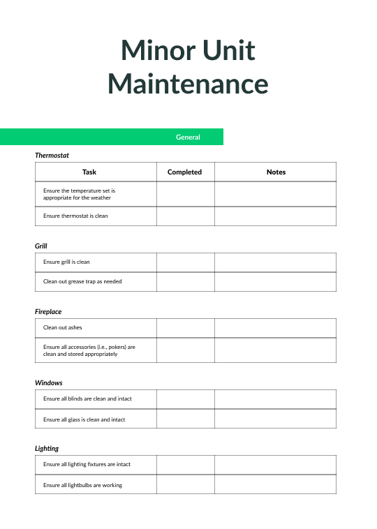 Minor Unit Maintenance Checklist | Checklist
