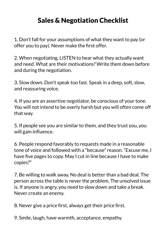 Sales & Negotiation Checklist | Checklist