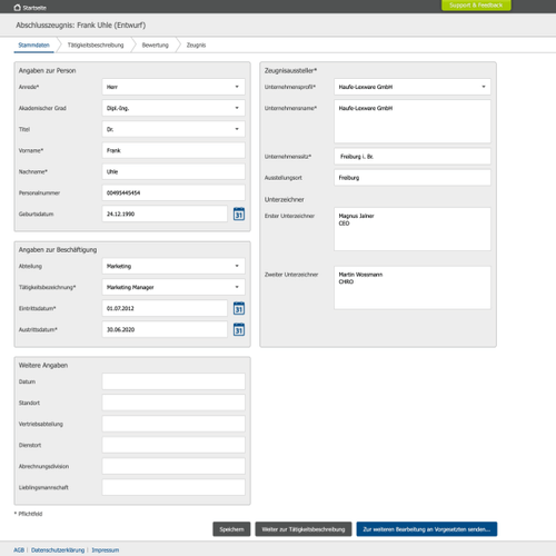 Arbeitszeugnisgenerator: Haufe Zeugnis Manager
