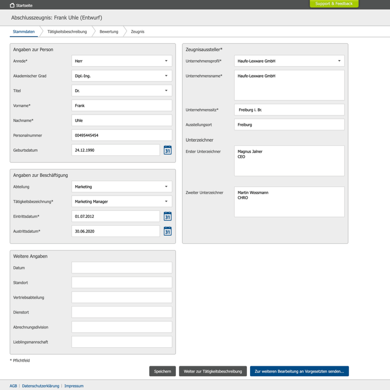 Arbeitszeugnisgenerator: Haufe Zeugnis Manager